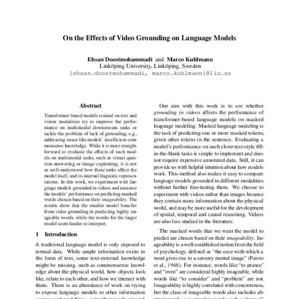 On the Effects of Video Grounding on Language Models - ACL Anthology