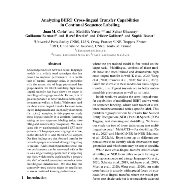 Analyzing Bert Cross Lingual Transfer Capabilities In Continual Sequence Labeling Acl Anthology