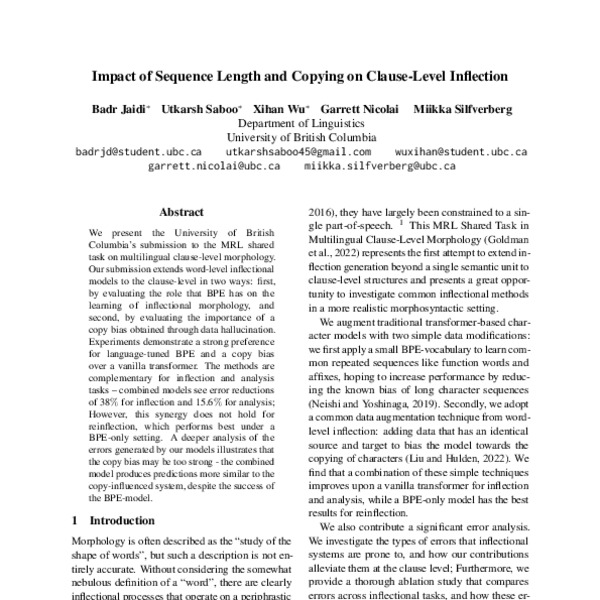 Impact Of Sequence Length And Copying On Clause Level Inflection Acl Anthology
