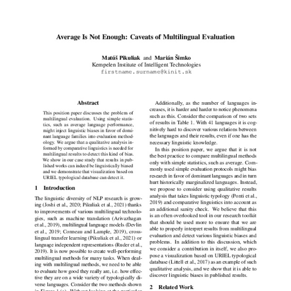 Average Is Not Enough: Caveats of Multilingual Evaluation - ACL Anthology