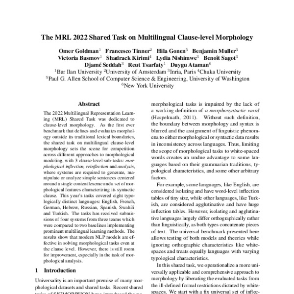 The MRL 2022 Shared Task on Multilingual Clause-level Morphology - ACL Anthology