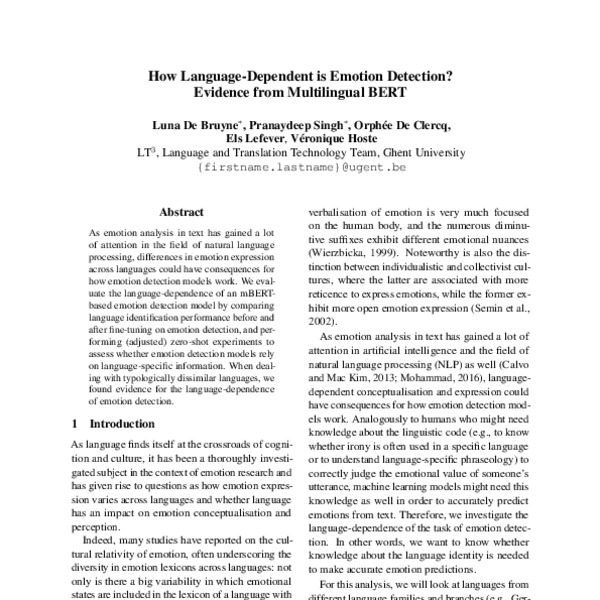 How Language-Dependent is Emotion Detection? Evidence from Multilingual ...