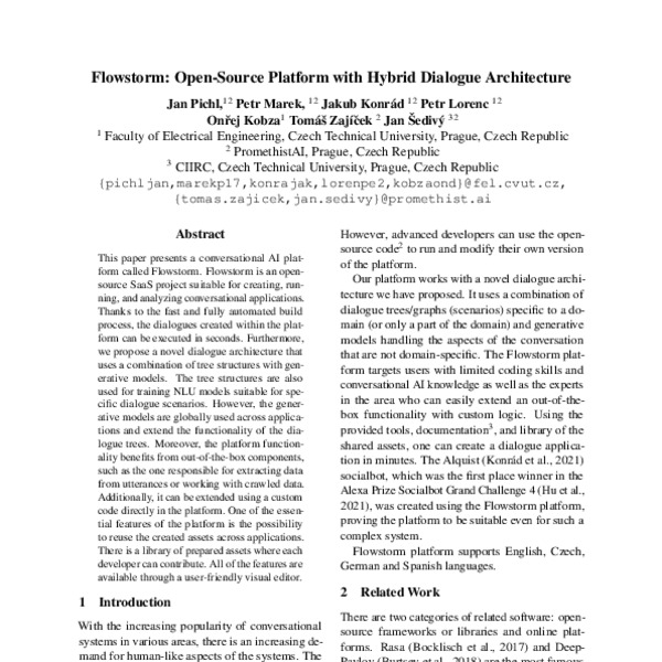 Flowstorm: Open-Source Platform with Hybrid Dialogue Architecture - ACL Anthology