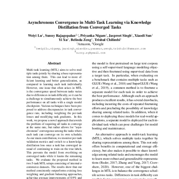 Asynchronous Convergence in Multi-Task Learning via Knowledge Distillation from Converged Tasks ...