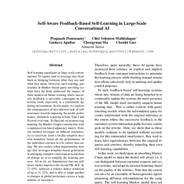 Self-Aware Feedback-Based Self-Learning in Large-Scale Conversational AI - ACL Anthology