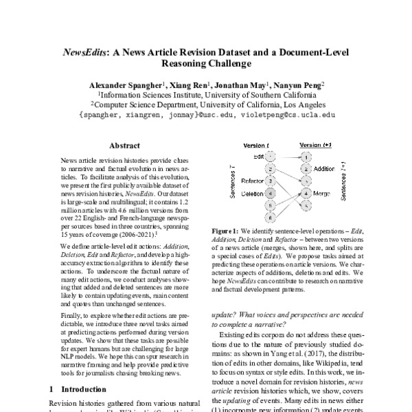NewsEdits: A News Article Revision Dataset and a Novel Document-Level ...