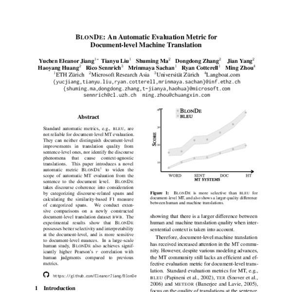 BlonDe: An Automatic Evaluation Metric for Document-level Machine Translation - ACL Anthology