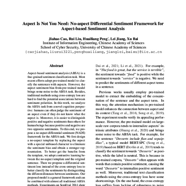 Aspect Is Not You Need: No-aspect Differential Sentiment Framework for ...