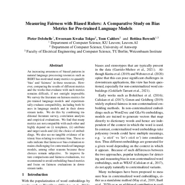 Measuring Fairness with Biased Rulers: A Comparative Study on Bias Metrics for Pre-trained ...