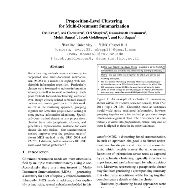 Proposition Level Clustering For Multi Document Summarization Acl Anthology