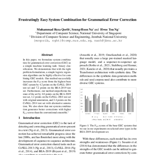 Frustratingly Easy System Combination for Grammatical Error Correction - ACL Anthology
