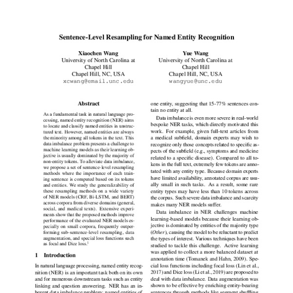 Sentence-Level Resampling for Named Entity Recognition - ACL Anthology