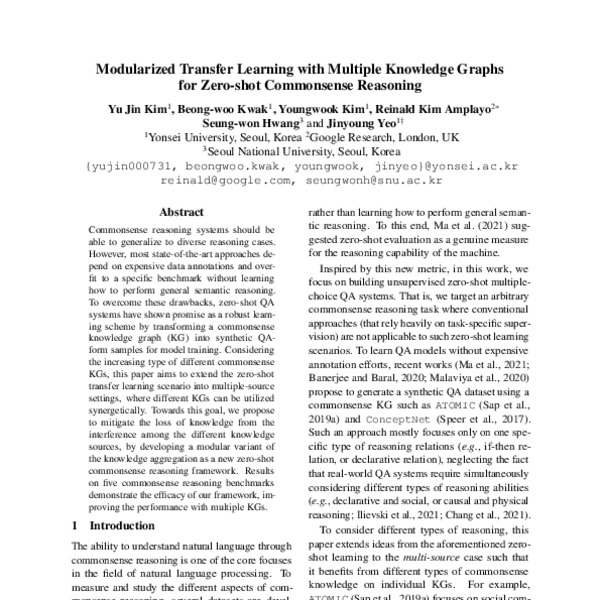 Modularized Transfer Learning with Multiple Knowledge Graphs for Zero-shot Commonsense Reasoning ...