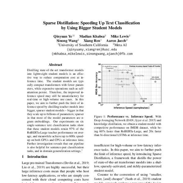 Sparse Distillation: Speeding Up Text Classification by Using Bigger Student Models - ACL Anthology