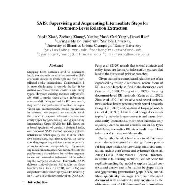SAIS: Supervising and Augmenting Intermediate Steps for Document-Level Relation Extraction - ACL ...
