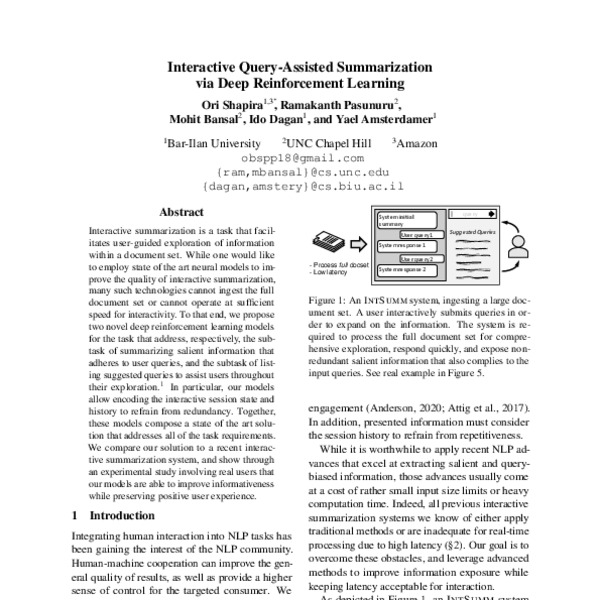 Interactive Query-Assisted Summarization via Deep Reinforcement Learning - ACL Anthology
