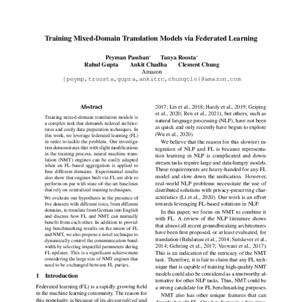 Training Mixed-Domain Translation Models via Federated Learning - ACL Anthology