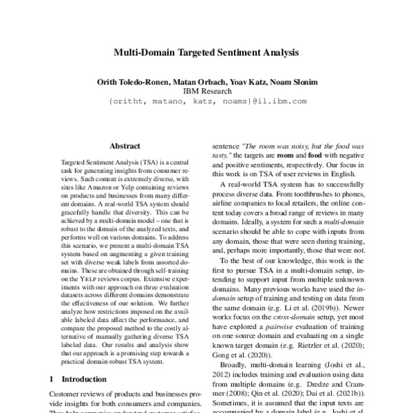 Multi-Domain Targeted Sentiment Analysis - ACL Anthology