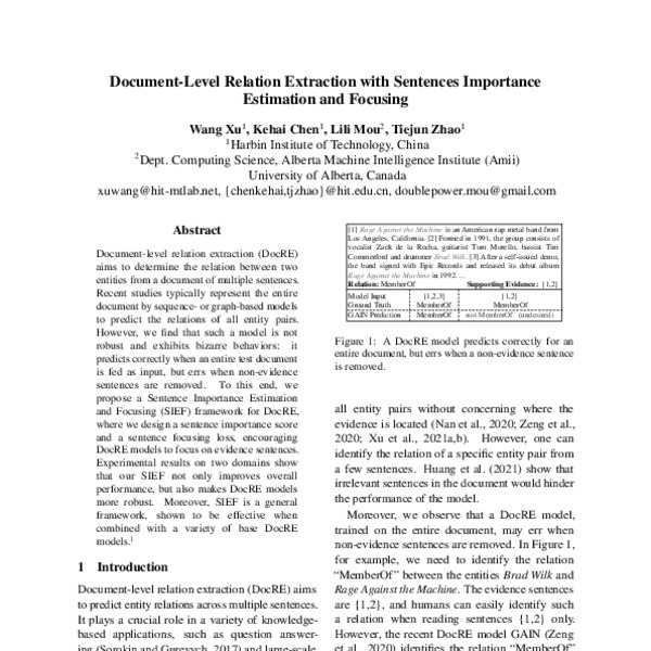 Document-Level Relation Extraction with Sentences Importance Estimation and Focusing - ACL Anthology