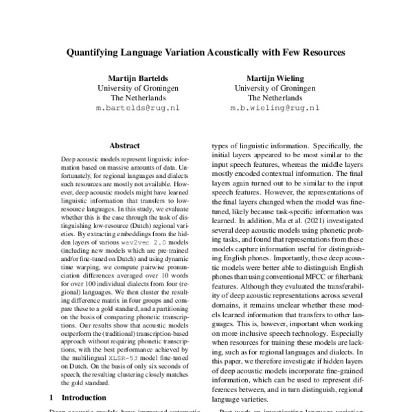 Quantifying Language Variation Acoustically with Few Resources - ACL Anthology