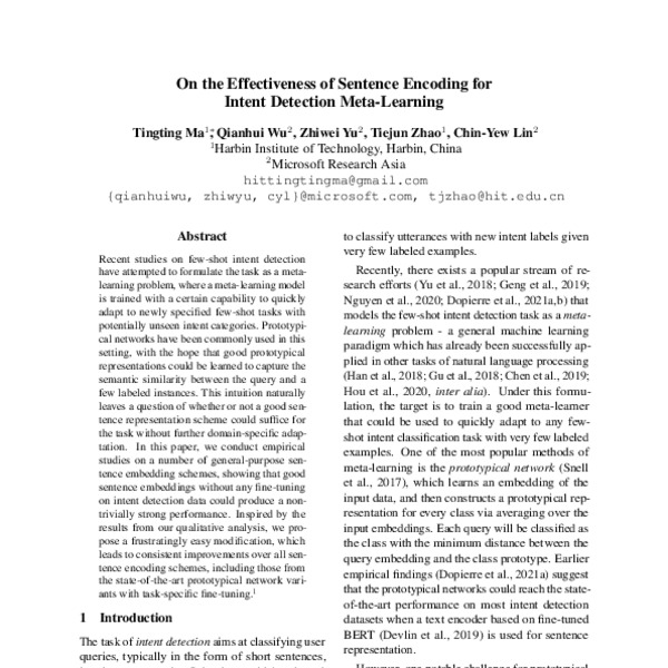 On the Effectiveness of Sentence Encoding for Intent Detection Meta ...
