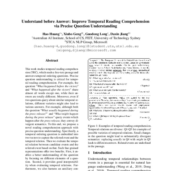 Understand before Answer: Improve Temporal Reading Comprehension via Precise Question ...