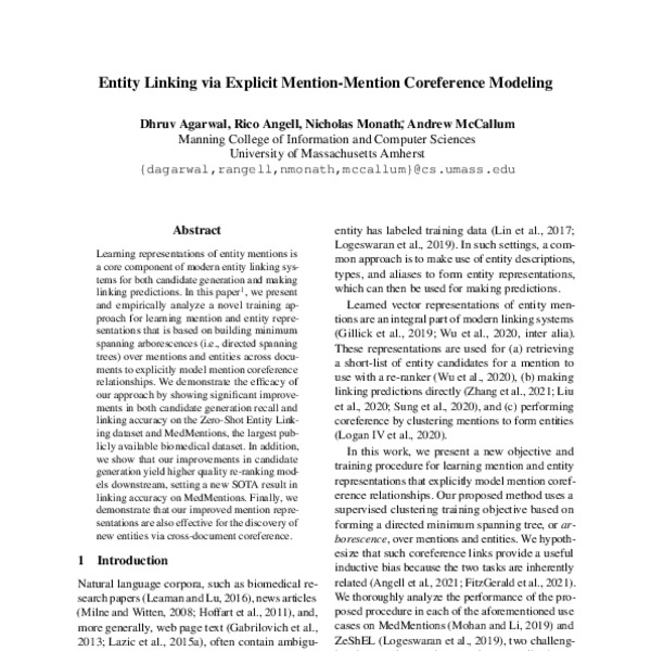 Entity Linking via Explicit Mention-Mention Coreference Modeling - ACL Anthology