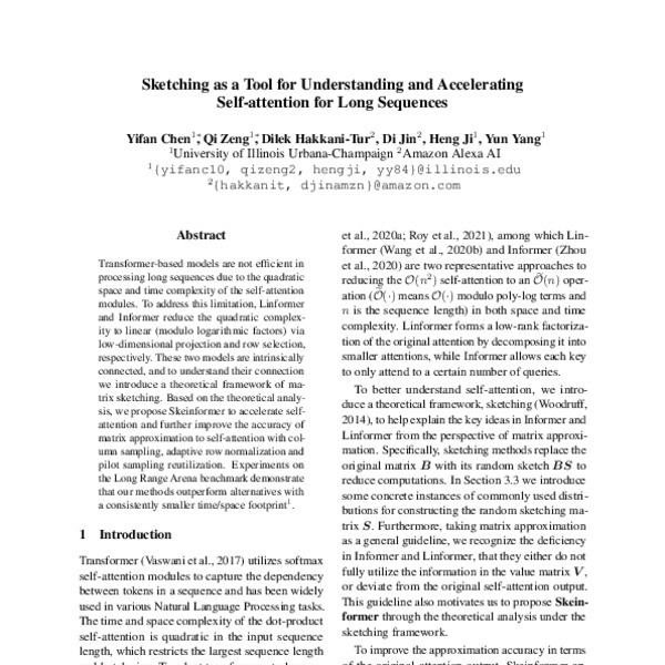 Sketching As A Tool For Understanding And Accelerating Self Attention For Long Sequences Acl