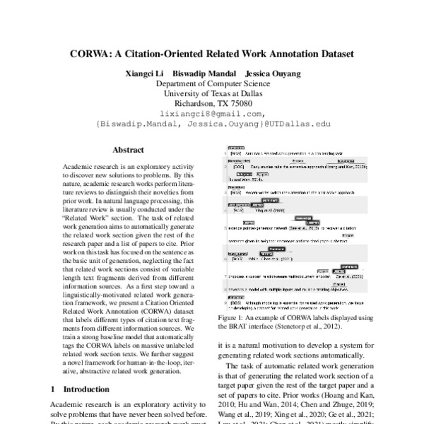 CORWA: A Citation-Oriented Related Work Annotation Dataset - ACL Anthology