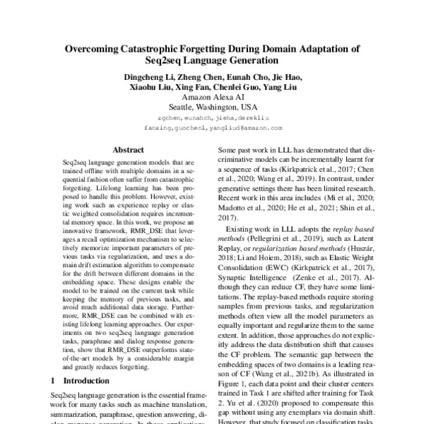 Overcoming Catastrophic Forgetting During Domain Adaptation of Seq2seq Language Generation - ACL ...