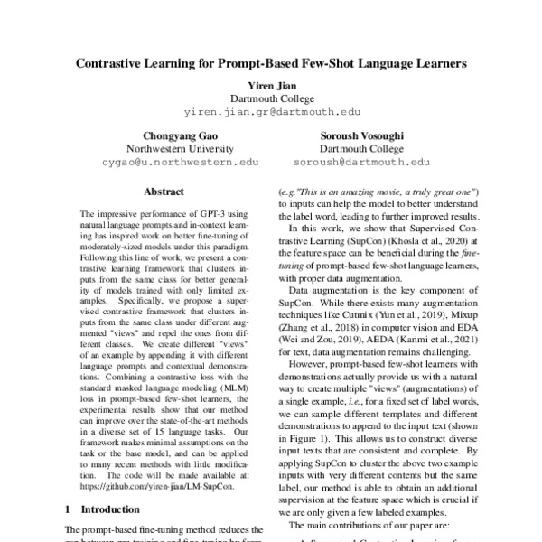 Contrastive Learning For Prompt Based Few Shot Language Learners Acl