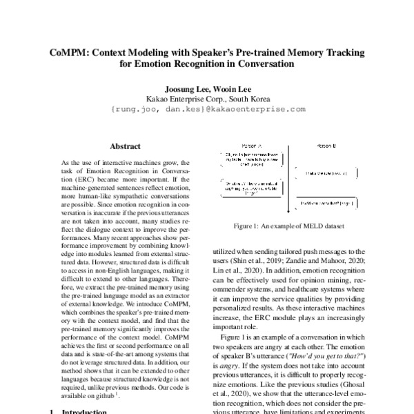 CoMPM: Context Modeling with Speaker’s Pre-trained Memory Tracking for Emotion Recognition in ...
