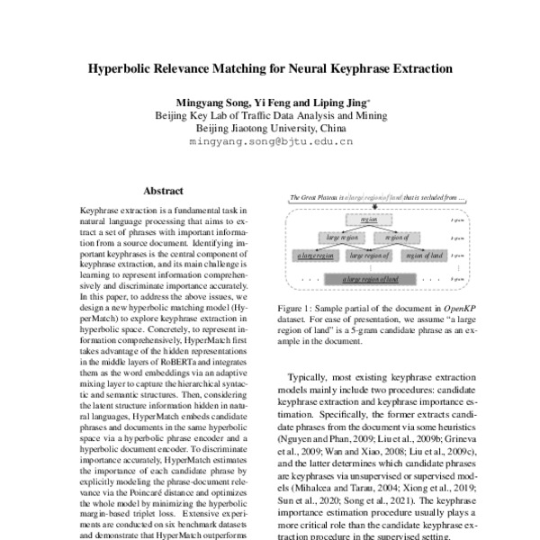 Hyperbolic Relevance Matching for Neural Keyphrase Extraction - ACL Anthology