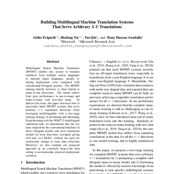 Building Multilingual Machine Translation Systems That Serve Arbitrary XY Translations - ACL ...