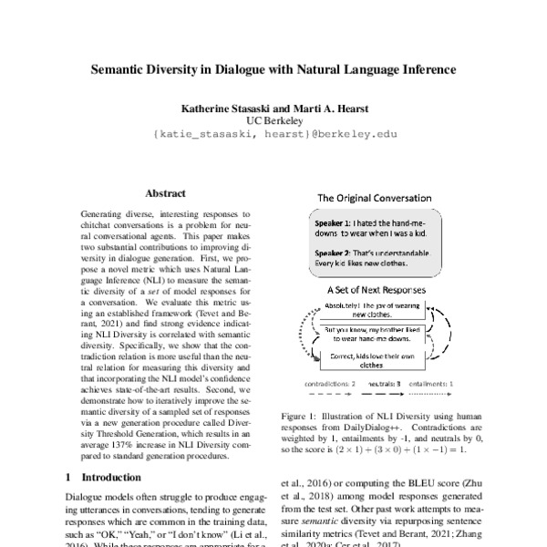 Semantic Diversity in Dialogue with Natural Language Inference - ACL ...
