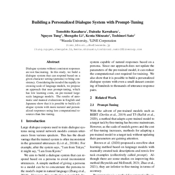 Building a Personalized Dialogue System with Prompt-Tuning - ACL Anthology