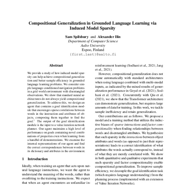 Compositional Generalization in Grounded Language Learning via Induced Model Sparsity - ACL ...