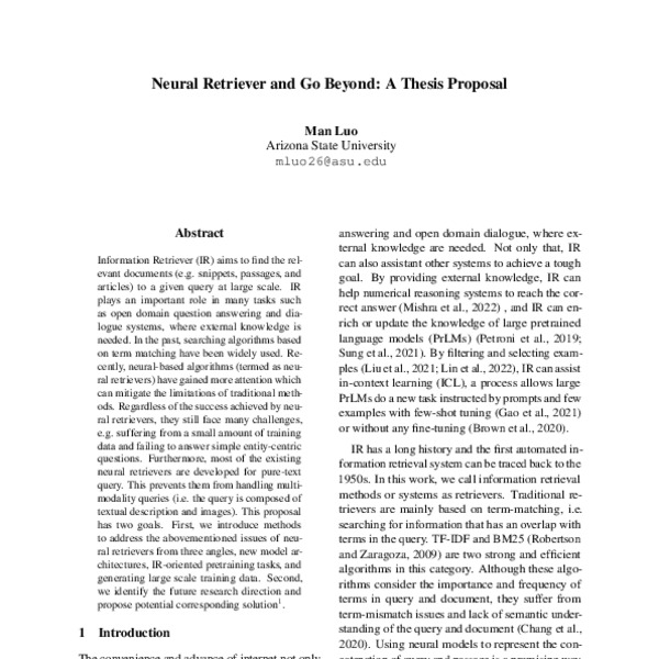 Neural Retriever and Go Beyond: A Thesis Proposal - ACL Anthology