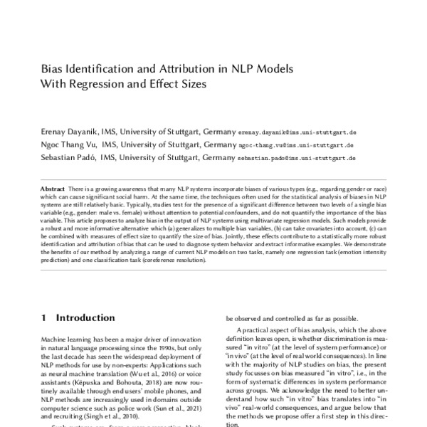 Bias Identification and Attribution in NLP Models With Regression and ...