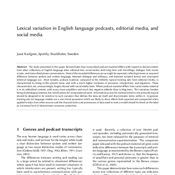 Lexical variation in English language podcasts, editorial media, and ...