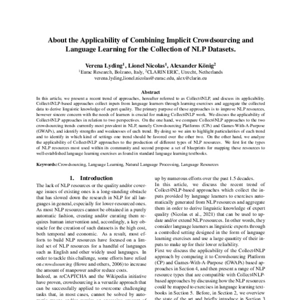About the Applicability of Combining Implicit Crowdsourcing and Language Learning for the ...