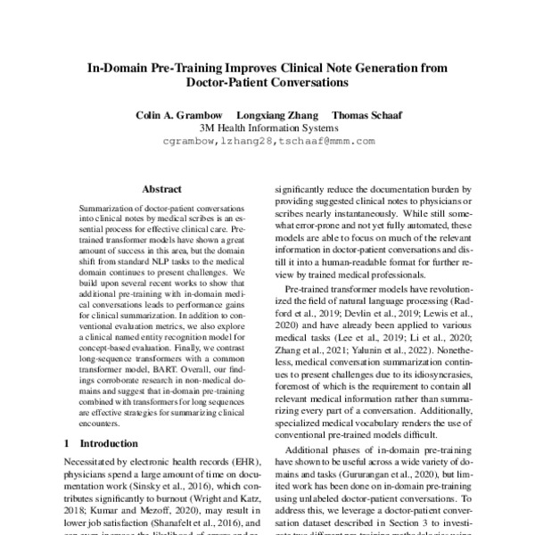 In-Domain Pre-Training Improves Clinical Note Generation from Doctor ...