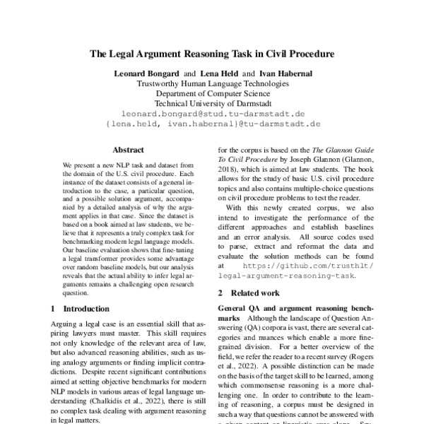The Legal Argument Reasoning Task in Civil Procedure - ACL Anthology