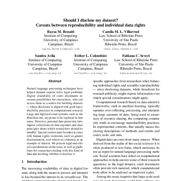 Should I disclose my dataset? Caveats between reproducibility and ...