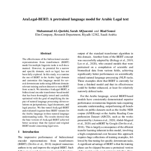 AraLegal-BERT: A pretrained language model for Arabic Legal text - ACL Anthology