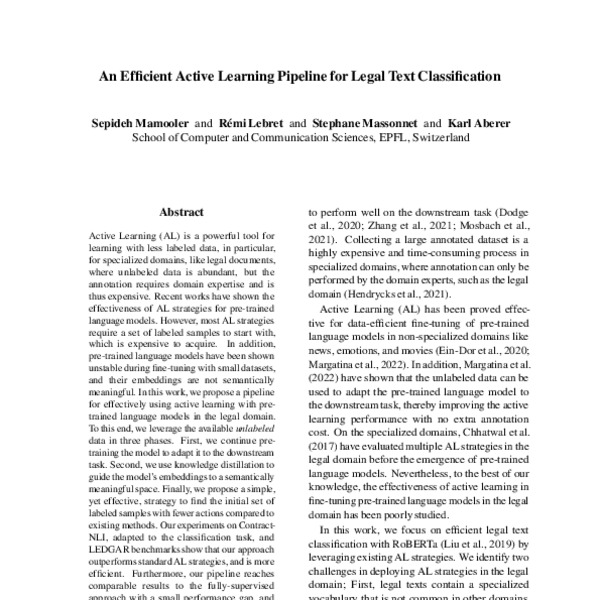 An Efficient Active Learning Pipeline for Legal Text Classification - ACL Anthology