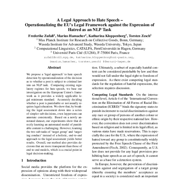 A Legal Approach to Hate Speech – Operationalizing the EU’s Legal ...