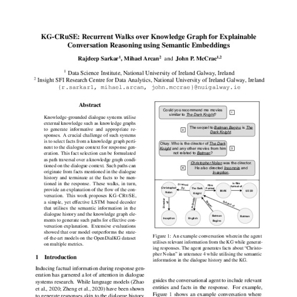 KG-CRuSE: Recurrent Walks over Knowledge Graph for Explainable Conversation Reasoning using ...