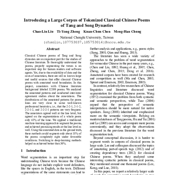 Introducing a Large Corpus of Tokenized Classical Chinese Poems of Tang ...