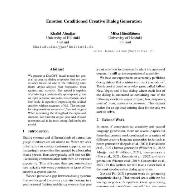Emotion Conditioned Creative Dialog Generation - ACL Anthology